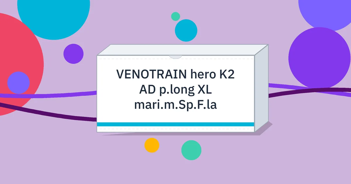 Symbolbild: Packung mit der Aufschrift VENOTRAIN hero K2 AD p.long XL mari.m.Sp.F.la (PZN 19189483) – Verfügbarkeit und Bezug in Apotheken in Frankfurt am Main
