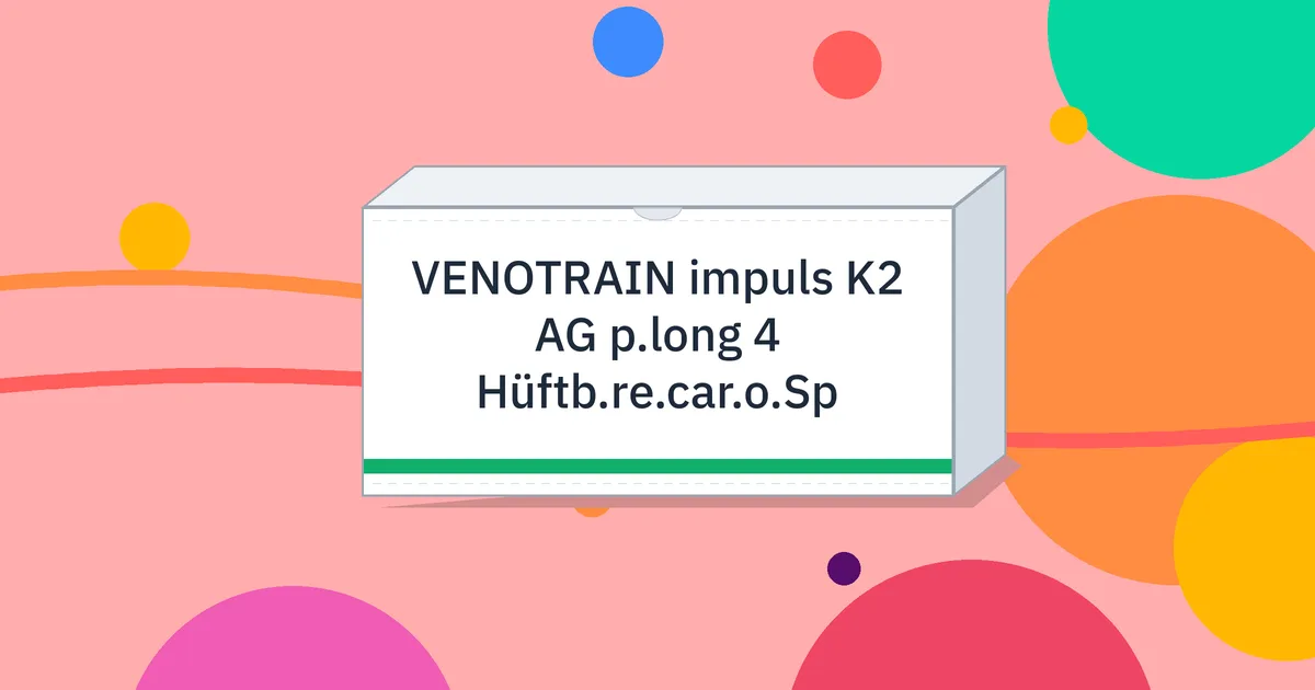 Symbolbild: Packung mit der Aufschrift VENOTRAIN impuls K2 AG p.long 4 Hüftb.re.car.o.Sp (PZN 08422657) – Verfügbarkeit und Bezug in Apotheken in Frankfurt am Main