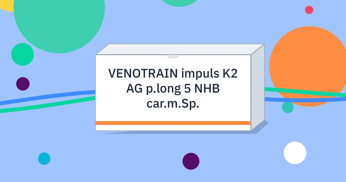 Symbolbild: Packung mit der Aufschrift VENOTRAIN impuls K2 AG p.long 5 NHB car.m.Sp. (PZN 00505792) – Verfügbarkeit und Bezug in Apotheken in Frankfurt am Main