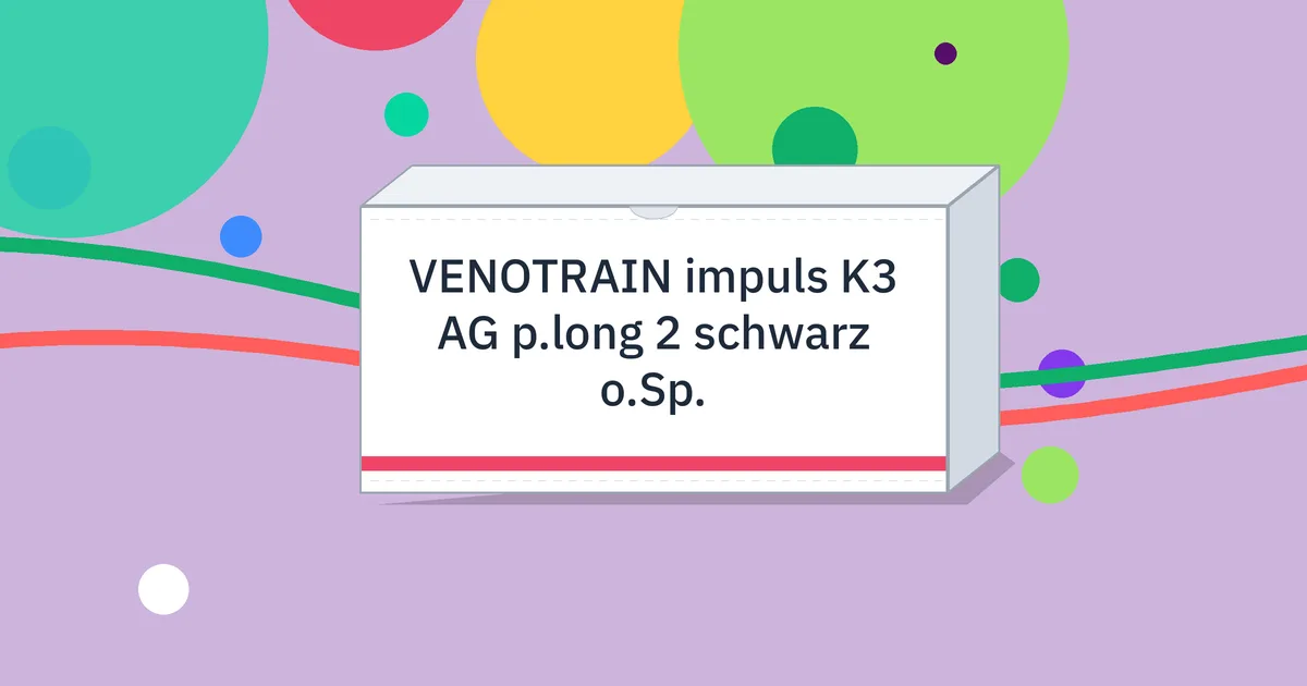 Symbolbild: Packung mit der Aufschrift VENOTRAIN impuls K3 AG p.long 2 schwarz o.Sp. (PZN 00505496) – Verfügbarkeit und Bezug in Apotheken in Frankfurt am Main