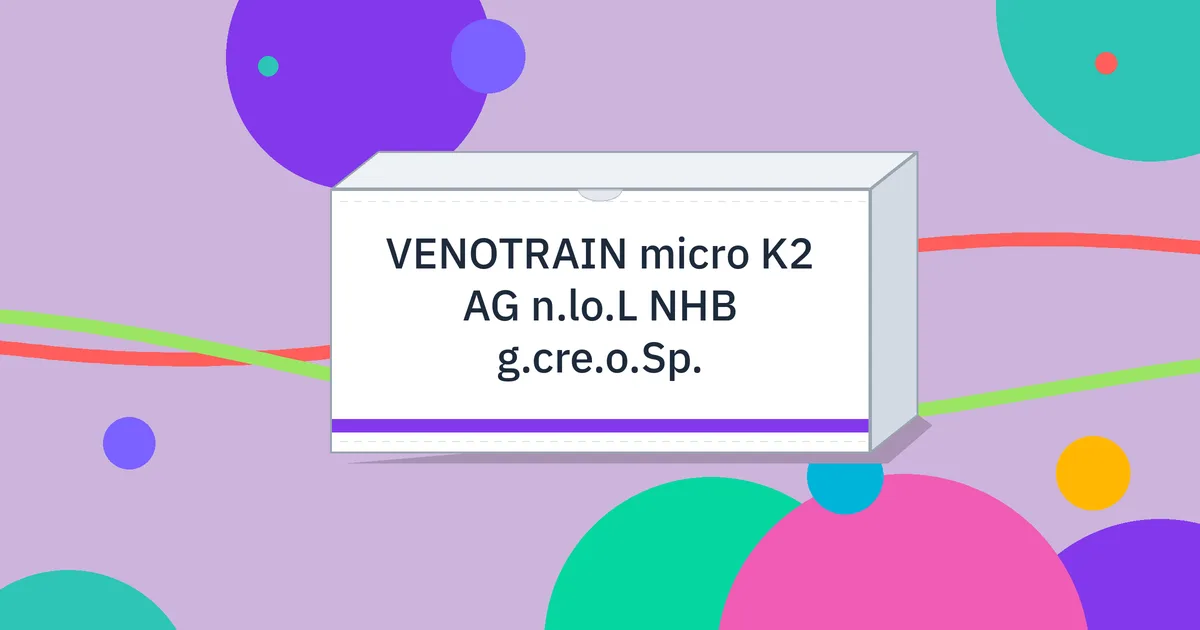 Symbolbild: Packung mit der Aufschrift VENOTRAIN micro K2 AG n.lo.L NHB g.cre.o.Sp. (PZN 05999215) – Verfügbarkeit und Bezug in Apotheken in Frankfurt am Main