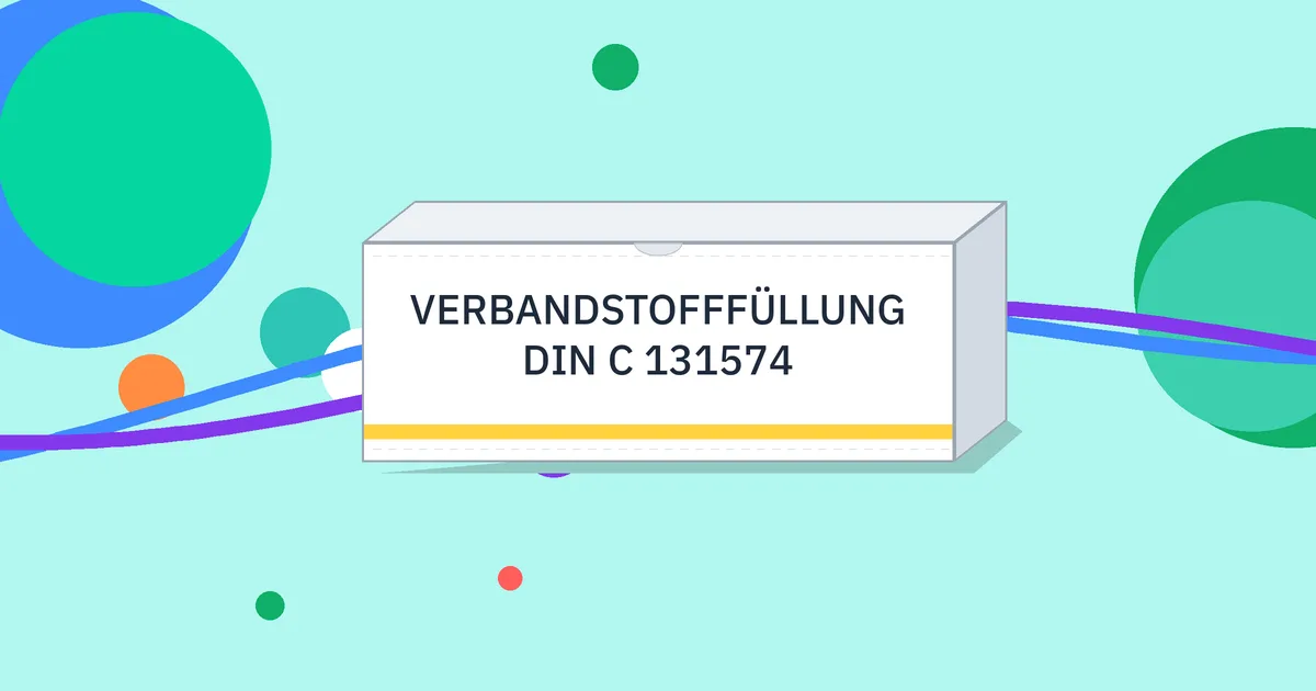 Symbolbild: Packung mit der Aufschrift VERBANDSTOFFFÜLLUNG DIN C 131574 (PZN 07623655) – Verfügbarkeit und Bezug in Apotheken in Frankfurt am Main