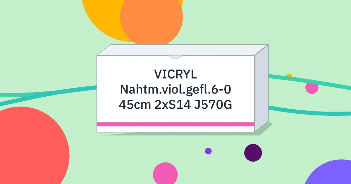 Symbolbild: Packung mit der Aufschrift VICRYL Nahtm.viol.gefl.6-0 45cm 2xS14 J570G (PZN 19202657) – Verfügbarkeit und Bezug in Apotheken in Frankfurt am Main