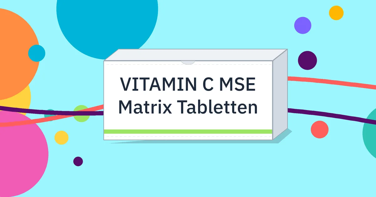 Symbolbild: Packung mit der Aufschrift VITAMIN C MSE Matrix Tabletten (PZN 01046607) – Verfügbarkeit und Bezug in Apotheken in Frankfurt am Main
