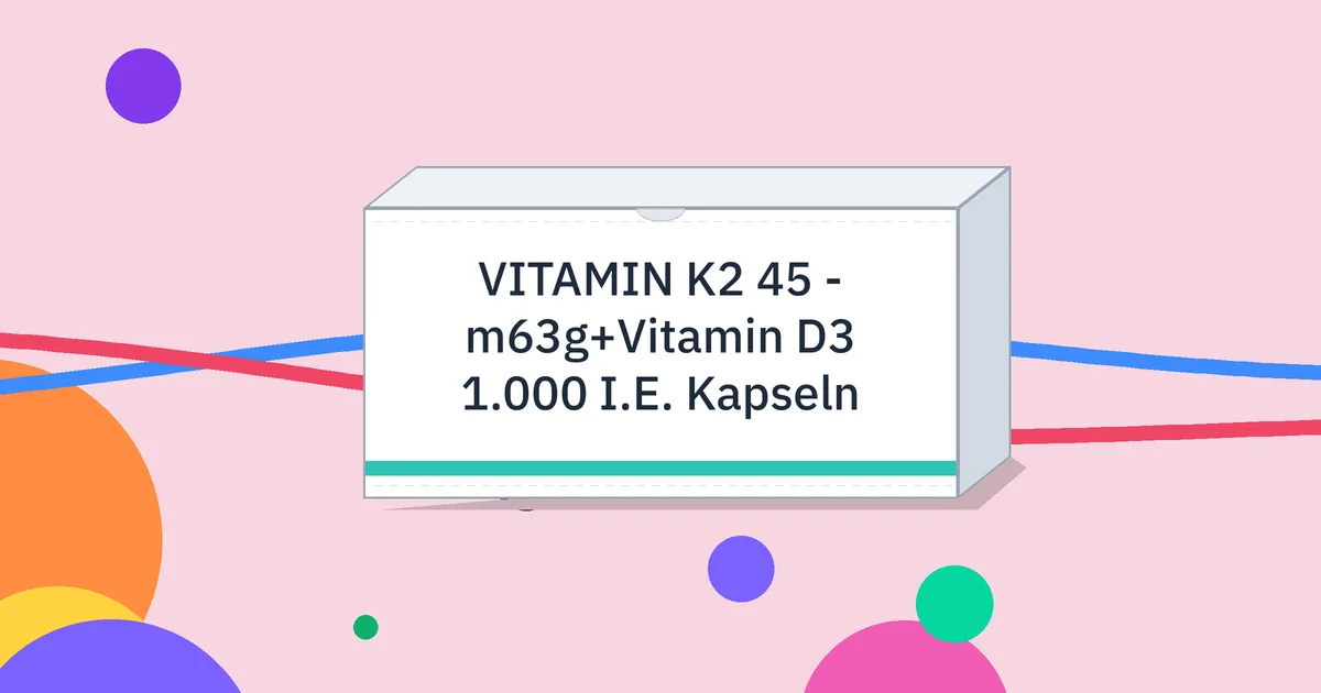Symbolbild: Packung mit der Aufschrift VITAMIN K2 45 -m63g+Vitamin D3 1.000 I.E. Kapseln (PZN 17258174) – Verfügbarkeit und Bezug in Apotheken in Frankfurt am Main