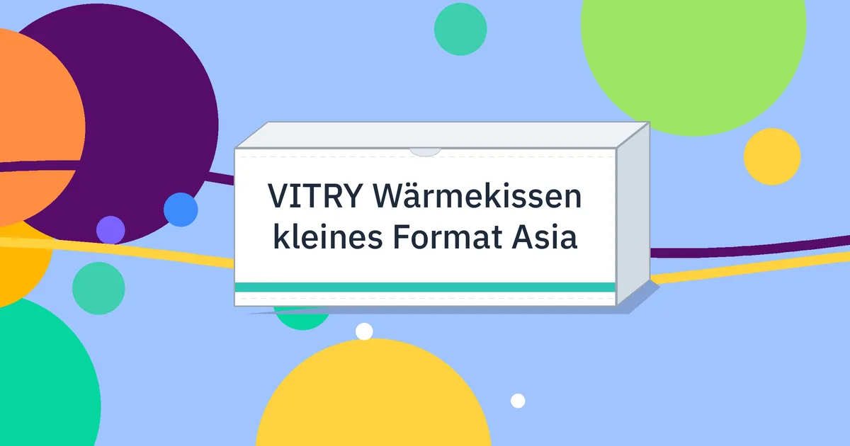 Symbolbild: Packung mit der Aufschrift VITRY Wärmekissen kleines Format Asia (PZN 10812199) – Verfügbarkeit und Bezug in Apotheken in Frankfurt am Main