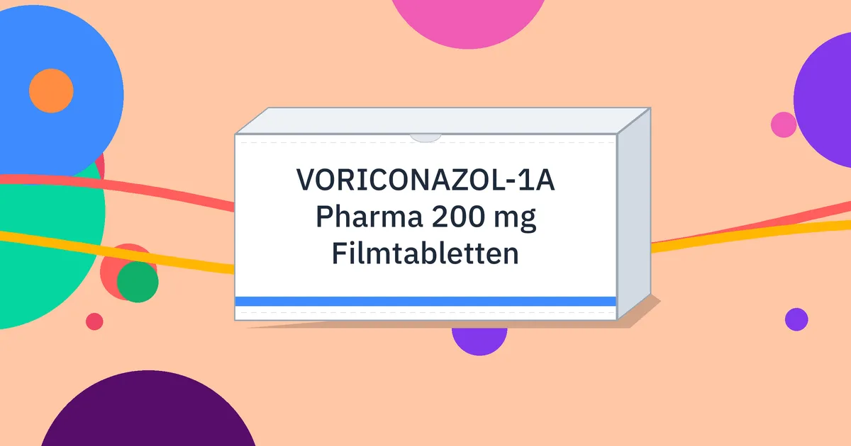 Symbolbild: Packung mit der Aufschrift VORICONAZOL-1A Pharma 200 mg Filmtabletten (PZN 12309820) – Verfügbarkeit und Bezug in Apotheken in Frankfurt am Main