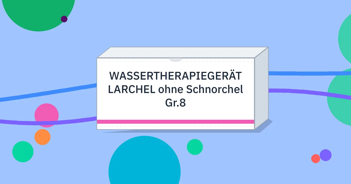 Symbolbild: Packung mit der Aufschrift WASSERTHERAPIEGERÄT LARCHEL ohne Schnorchel Gr.8 (PZN 20228024) – Verfügbarkeit und Bezug in Apotheken in Frankfurt am Main
