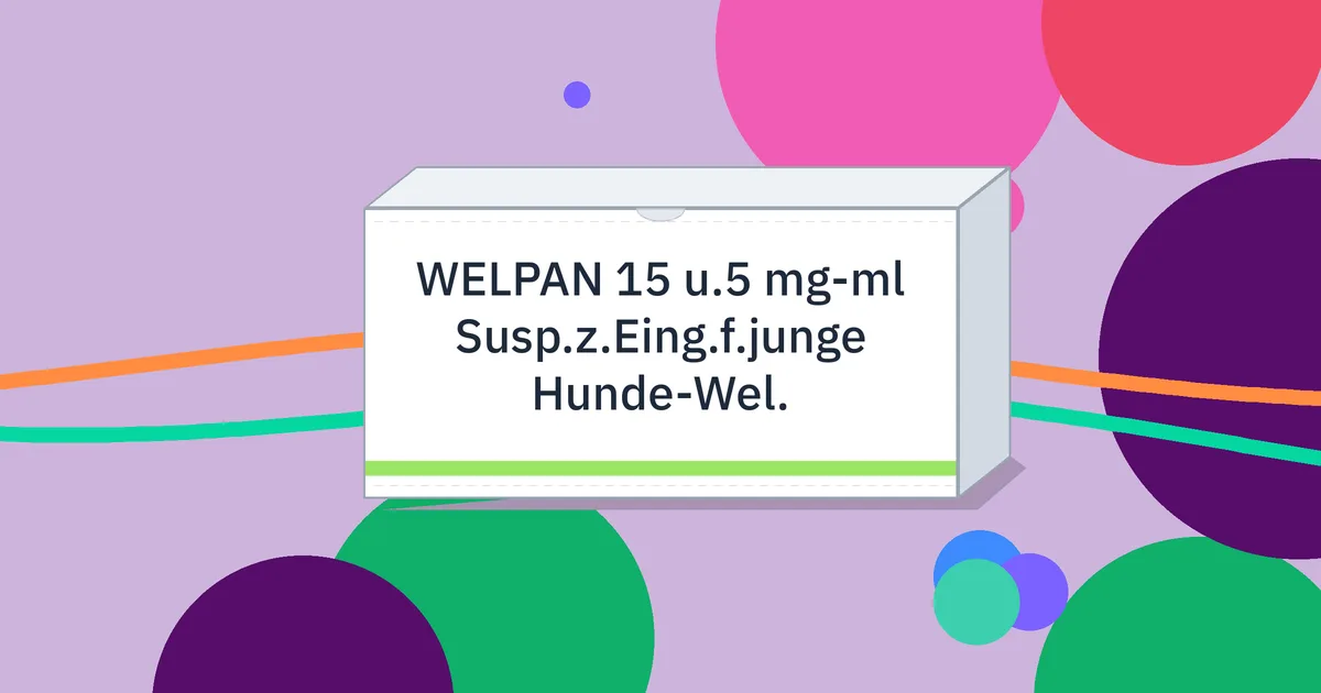 Symbolbild: Packung mit der Aufschrift WELPAN 15 u.5 mg-ml Susp.z.Eing.f.junge Hunde-Wel. (PZN 10131832) – Verfügbarkeit und Bezug in Apotheken in Frankfurt am Main