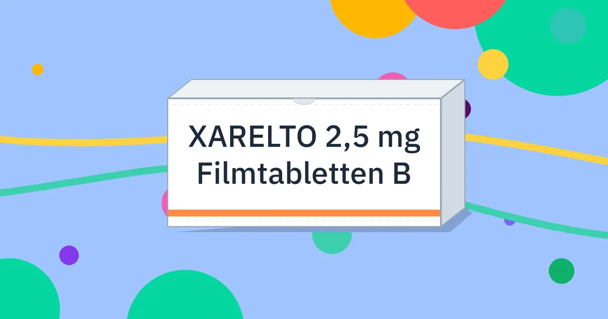 Symbolbild: Packung mit der Aufschrift XARELTO 2,5 mg Filmtabletten B (PZN 16779899) – Verfügbarkeit und Bezug in Apotheken in Frankfurt am Main
