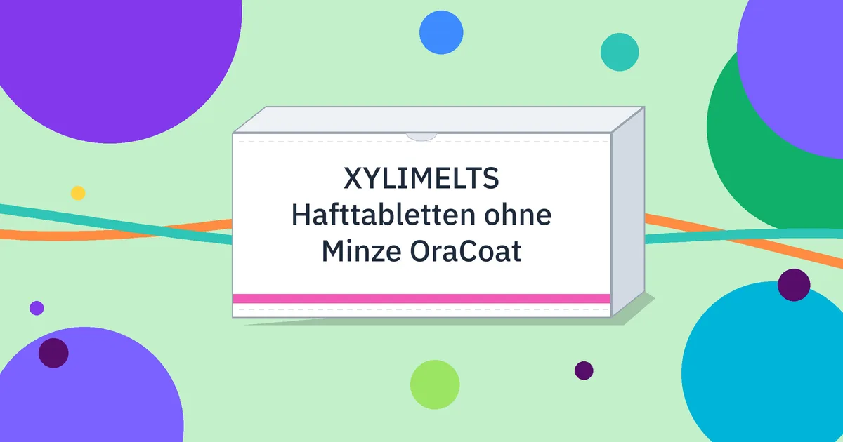 Symbolbild: Packung mit der Aufschrift XYLIMELTS Hafttabletten ohne Minze OraCoat (PZN 12596104) – Verfügbarkeit und Bezug in Apotheken in Frankfurt am Main