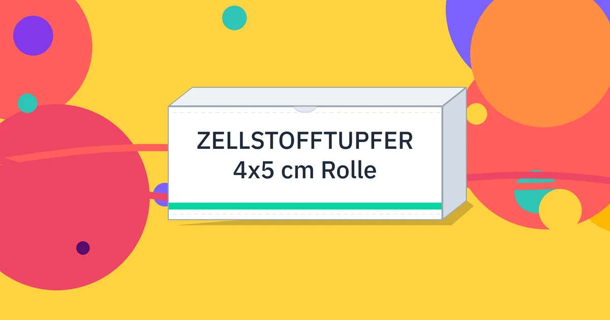 Symbolbild: Packung mit der Aufschrift ZELLSTOFFTUPFER 4x5 cm Rolle (PZN 04239910) – Verfügbarkeit und Bezug in Apotheken in Frankfurt am Main