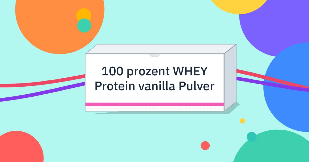 Symbolbild: Packung mit der Aufschrift 100 prozent WHEY Protein vanilla Pulver (PZN 11290372) – Verfügbarkeit und Bezug in Apotheken in Frankfurt am Main