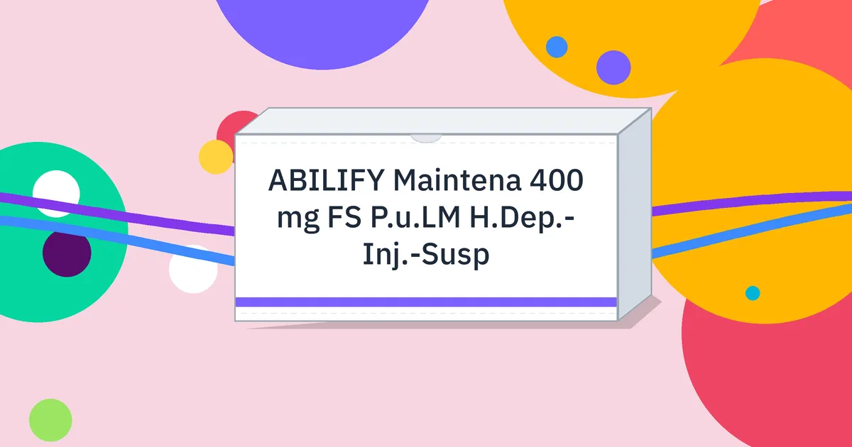 Symbolbild: Packung mit der Aufschrift ABILIFY Maintena 400 mg FS P.u.LM H.Dep.-Inj.-Susp (PZN 12342929) – Verfügbarkeit und Bezug in Apotheken in Frankfurt am Main