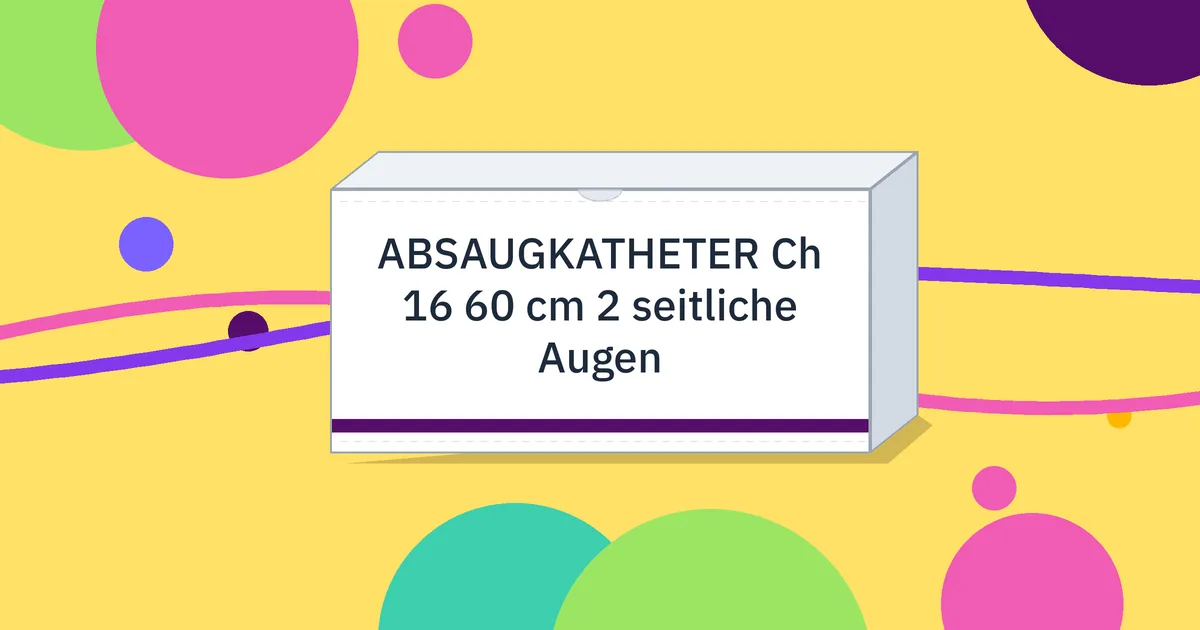 Symbolbild: Packung mit der Aufschrift ABSAUGKATHETER Ch 16 60 cm 2 seitliche Augen (PZN 03390378) – Verfügbarkeit und Bezug in Apotheken in Frankfurt am Main