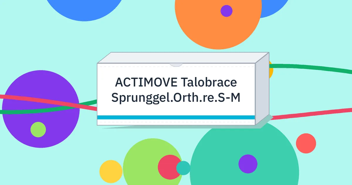 Symbolbild: Packung mit der Aufschrift ACTIMOVE Talobrace Sprunggel.Orth.re.S-M (PZN 17949352) – Verfügbarkeit und Bezug in Apotheken in Frankfurt am Main