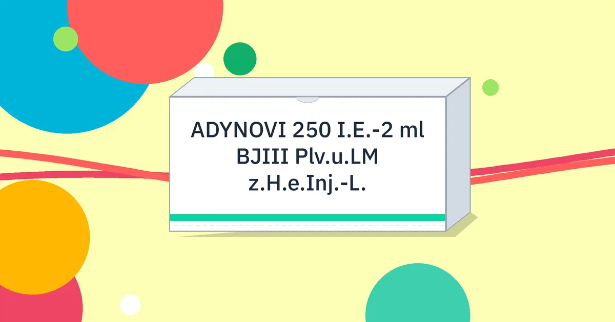 Symbolbild: Packung mit der Aufschrift ADYNOVI 250 I.E.-2 ml BJIII Plv.u.LM z.H.e.Inj.-L. (PZN 12571860) – Verfügbarkeit und Bezug in Apotheken in Frankfurt am Main