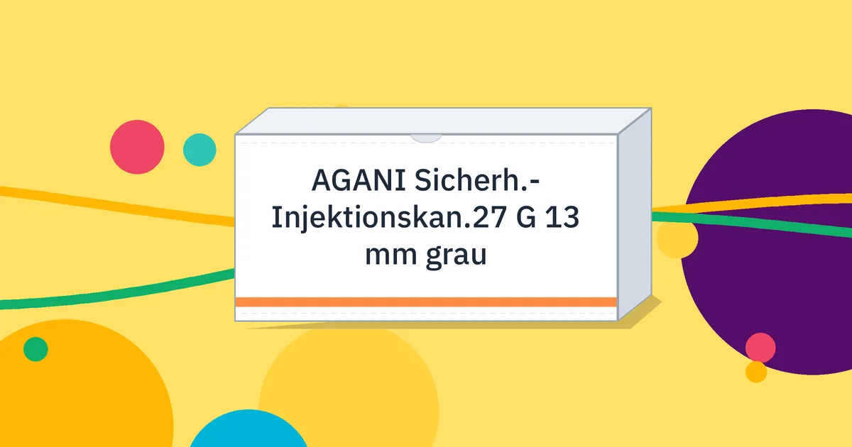 Symbolbild: Packung mit der Aufschrift AGANI Sicherh.-Injektionskan.27 G 13 mm grau (PZN 17630521) – Verfügbarkeit und Bezug in Apotheken in Frankfurt am Main
