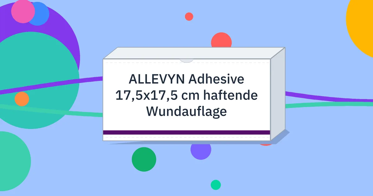 Symbolbild: Packung mit der Aufschrift ALLEVYN Adhesive 17,5x17,5 cm haftende Wundauflage (PZN 15371558) – Verfügbarkeit und Bezug in Apotheken in Frankfurt am Main