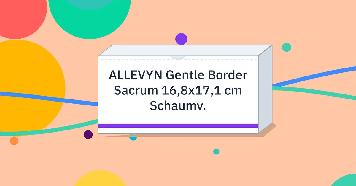 Symbolbild: Packung mit der Aufschrift ALLEVYN Gentle Border Sacrum 16,8x17,1 cm Schaumv. (PZN 02174661) – Verfügbarkeit und Bezug in Apotheken in Frankfurt am Main