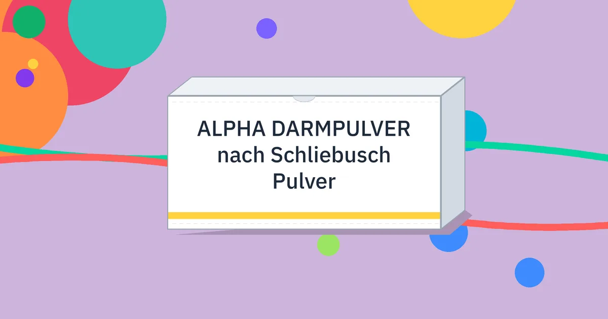 Symbolbild: Packung mit der Aufschrift ALPHA DARMPULVER nach Schliebusch Pulver (PZN 12570978) – Verfügbarkeit und Bezug in Apotheken in Frankfurt am Main