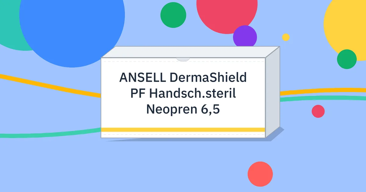 Symbolbild: Packung mit der Aufschrift ANSELL DermaShield PF Handsch.steril Neopren 6,5 (PZN 06915539) – Verfügbarkeit und Bezug in Apotheken in Frankfurt am Main