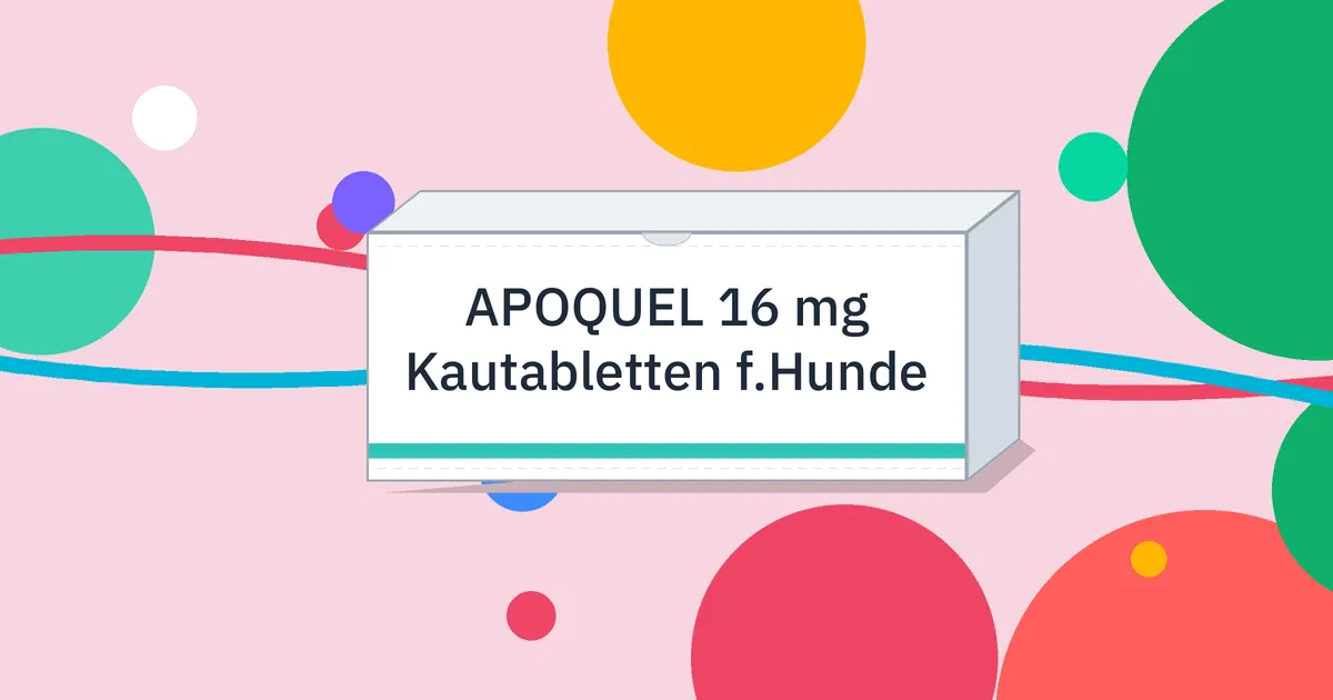 Symbolbild: Packung mit der Aufschrift APOQUEL 16 mg Kautabletten f.Hunde (PZN 18228459) – Verfügbarkeit und Bezug in Apotheken in Frankfurt am Main
