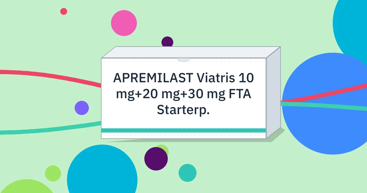 Symbolbild: Packung mit der Aufschrift APREMILAST Viatris 10 mg+20 mg+30 mg FTA Starterp. (PZN 19995818) – Verfügbarkeit und Bezug in Apotheken in Frankfurt am Main