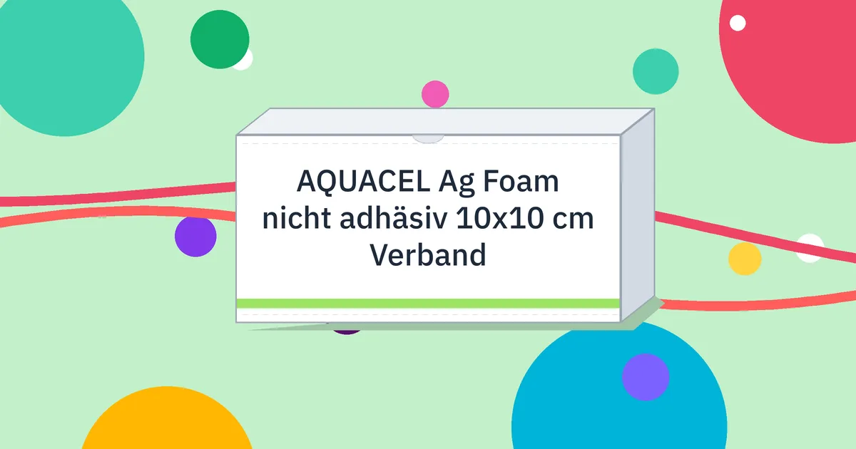 Symbolbild: Packung mit der Aufschrift AQUACEL Ag Foam nicht adhäsiv 10x10 cm Verband (PZN 11159583) – Verfügbarkeit und Bezug in Apotheken in Frankfurt am Main