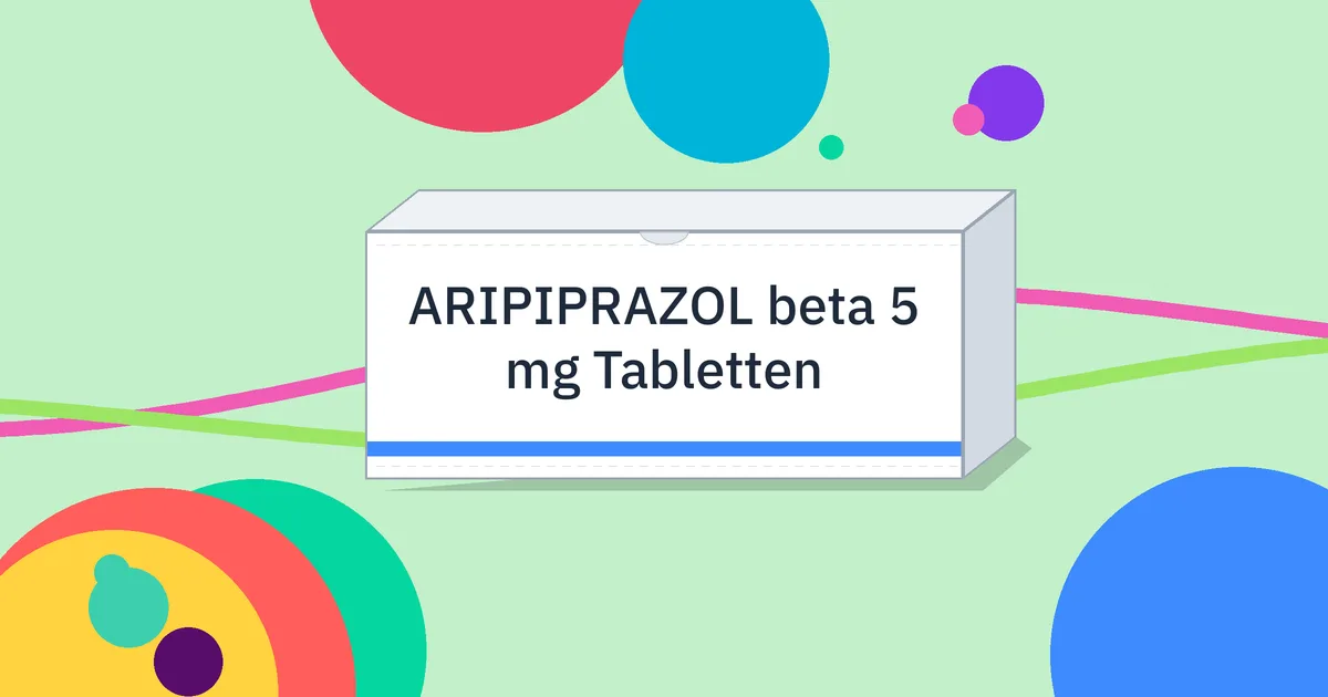 Symbolbild: Packung mit der Aufschrift ARIPIPRAZOL beta 5 mg Tabletten (PZN 07504560) – Verfügbarkeit und Bezug in Apotheken in Frankfurt am Main