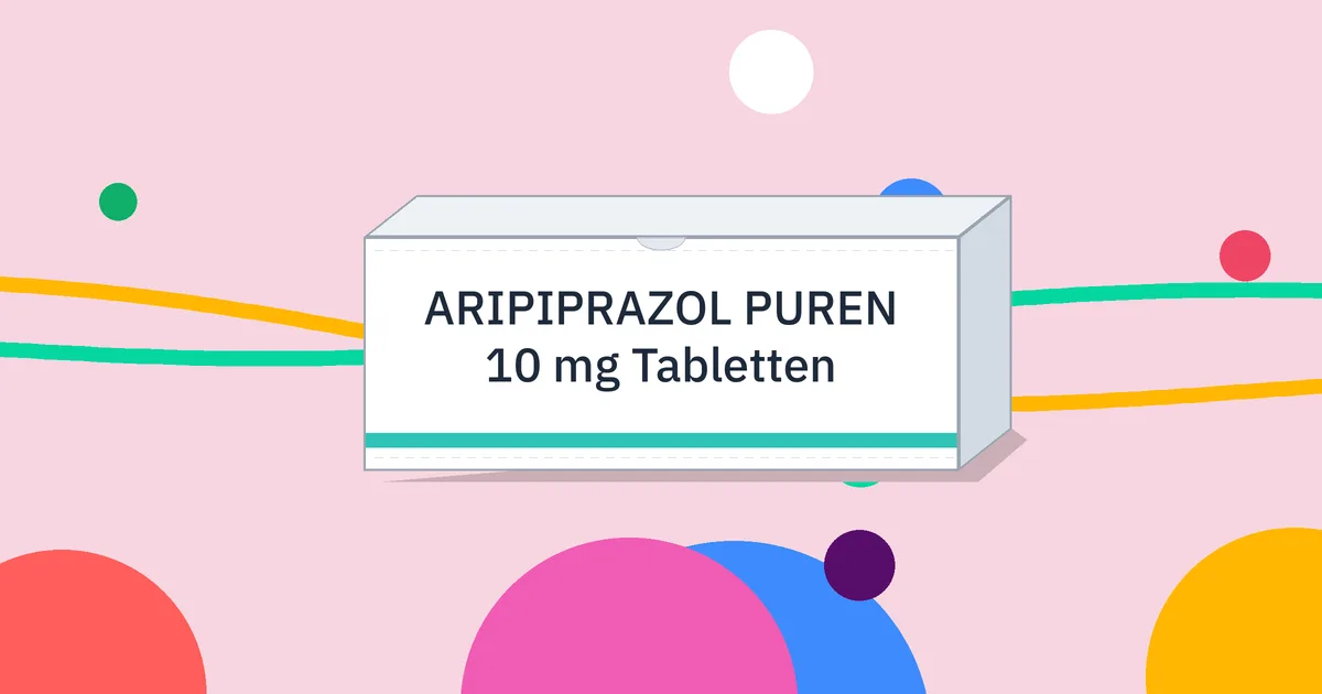 Symbolbild: Packung mit der Aufschrift ARIPIPRAZOL PUREN 10 mg Tabletten (PZN 10319027) – Verfügbarkeit und Bezug in Apotheken in Frankfurt am Main