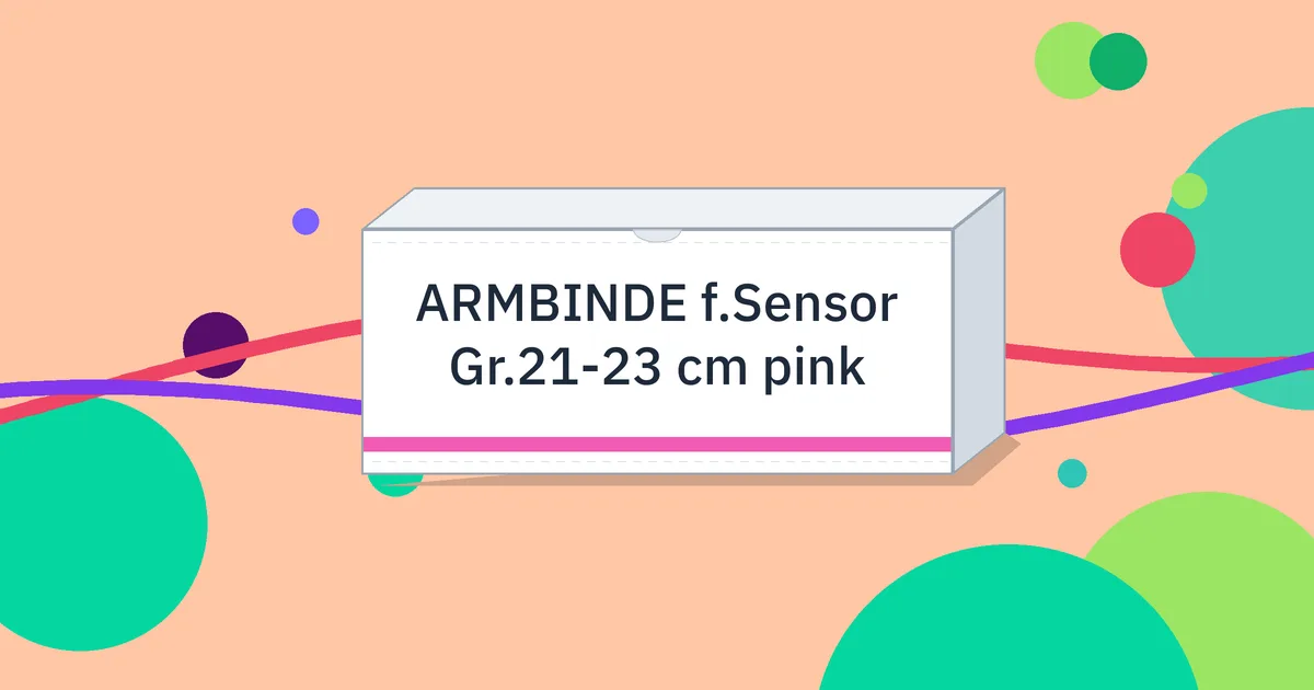 Symbolbild: Packung mit der Aufschrift ARMBINDE f.Sensor Gr.21-23 cm pink (PZN 17838233) – Verfügbarkeit und Bezug in Apotheken in Frankfurt am Main
