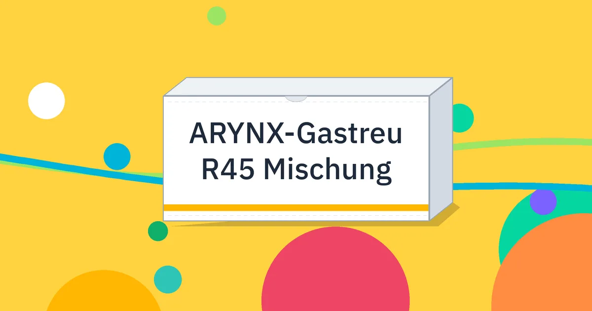Symbolbild: Packung mit der Aufschrift ARYNX-Gastreu R45 Mischung (PZN 08791461) – Verfügbarkeit und Bezug in Apotheken in Frankfurt am Main