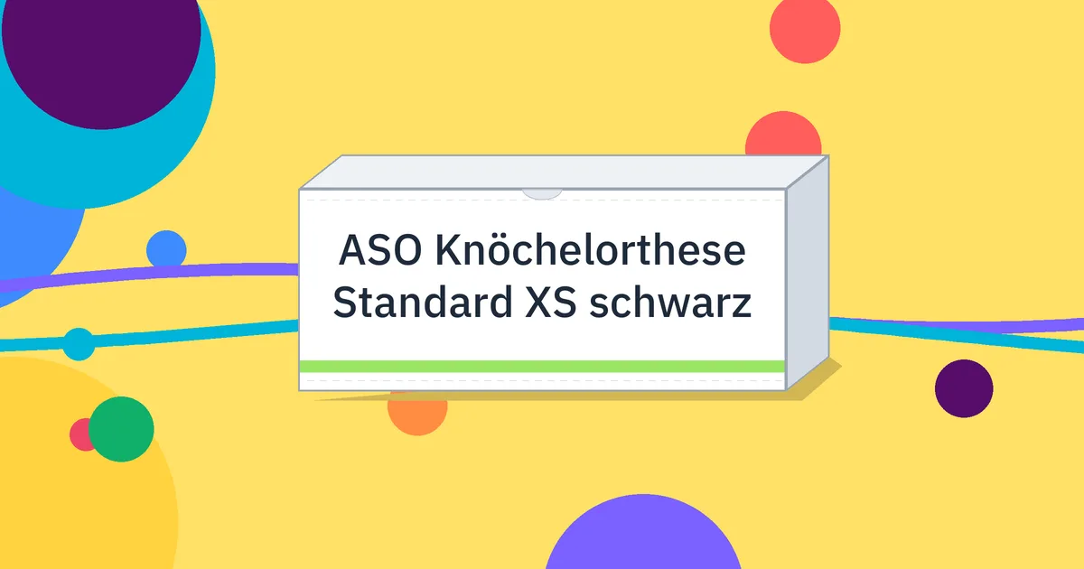 Symbolbild: Packung mit der Aufschrift ASO Knöchelorthese Standard XS schwarz (PZN 03106762) – Verfügbarkeit und Bezug in Apotheken in Frankfurt am Main