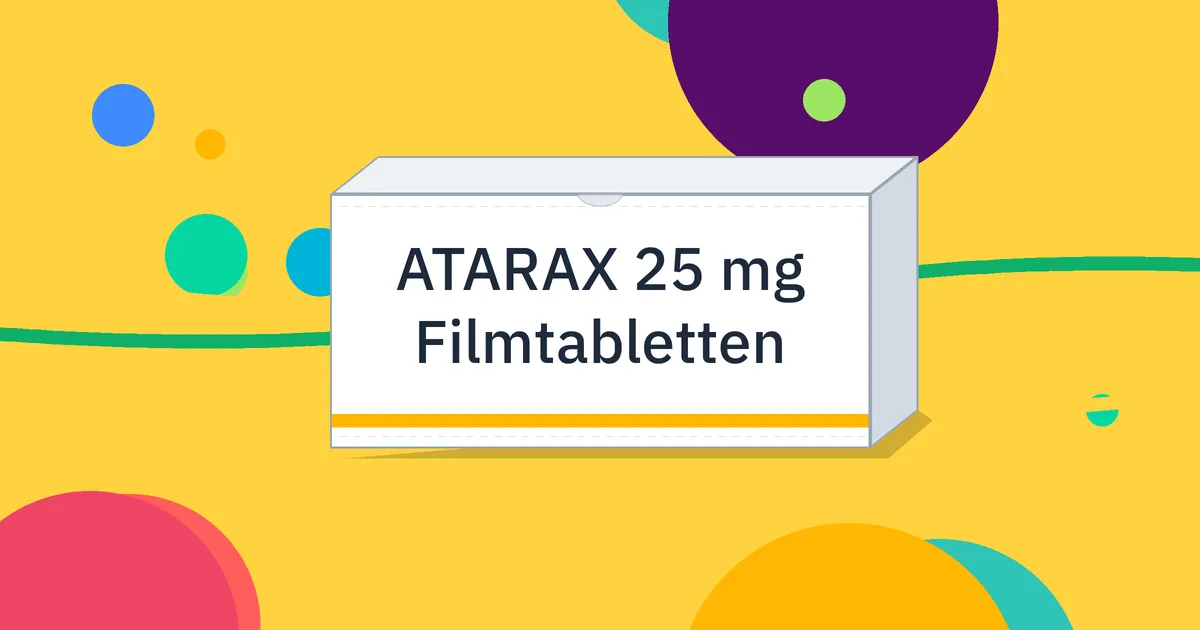 Symbolbild: Packung mit der Aufschrift ATARAX 25 mg Filmtabletten (PZN 04954825) – Verfügbarkeit und Bezug in Apotheken in Frankfurt am Main