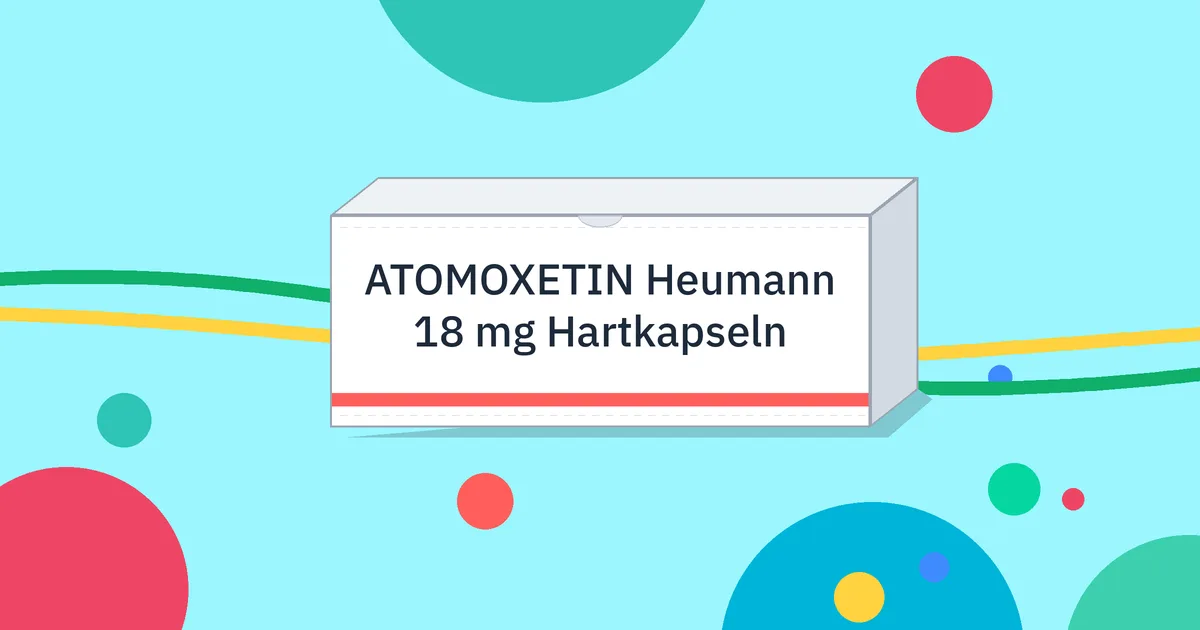 Symbolbild: Packung mit der Aufschrift ATOMOXETIN Heumann 18 mg Hartkapseln (PZN 14063903) – Verfügbarkeit und Bezug in Apotheken in Frankfurt am Main