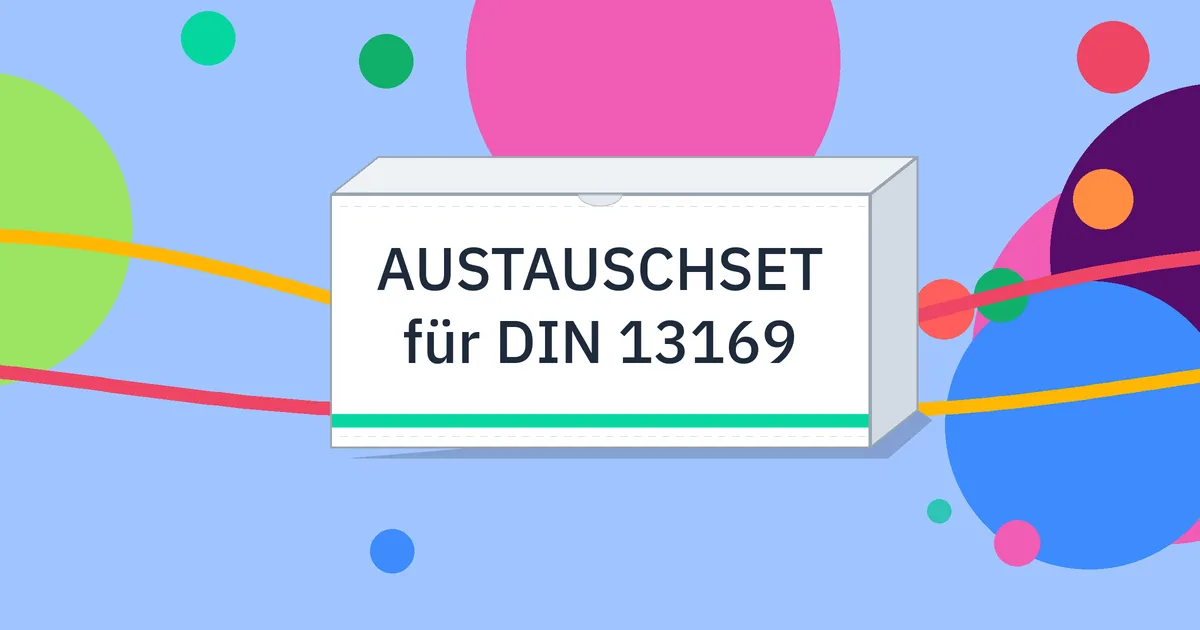 Symbolbild: Packung mit der Aufschrift AUSTAUSCHSET für DIN 13169 (PZN 08813814) – Verfügbarkeit und Bezug in Apotheken in Frankfurt am Main
