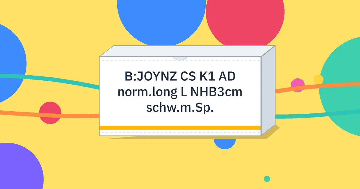 Symbolbild: Packung mit der Aufschrift B:JOYNZ CS K1 AD norm.long L NHB3cm schw.m.Sp. (PZN 20529122) – Verfügbarkeit und Bezug in Apotheken in Frankfurt am Main