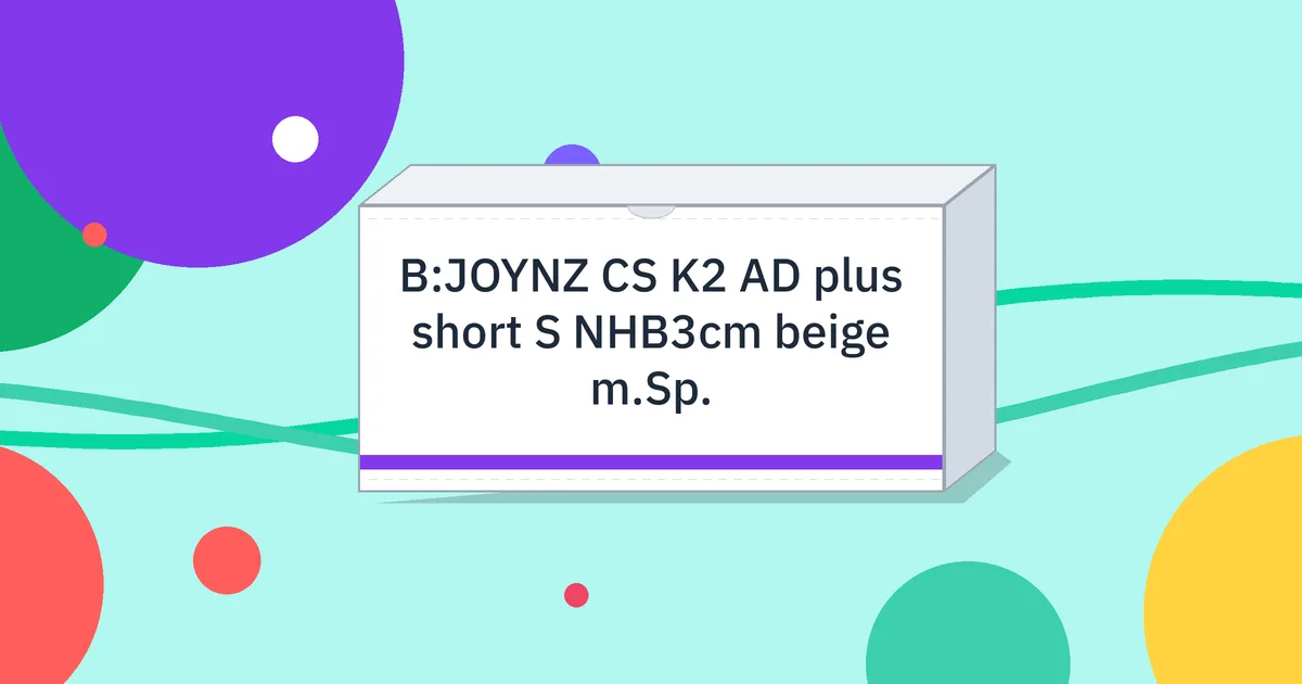 Symbolbild: Packung mit der Aufschrift B:JOYNZ CS K2 AD plus short S NHB3cm beige m.Sp. (PZN 20530148) – Verfügbarkeit und Bezug in Apotheken in Frankfurt am Main