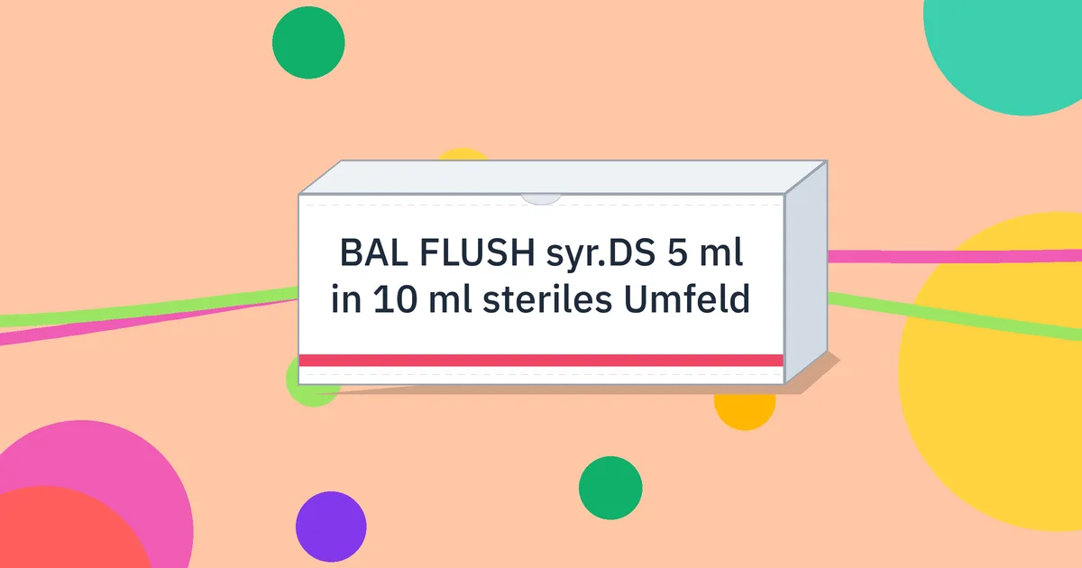Symbolbild: Packung mit der Aufschrift BAL FLUSH syr.DS 5 ml in 10 ml steriles Umfeld (PZN 19180105) – Verfügbarkeit und Bezug in Apotheken in Frankfurt am Main