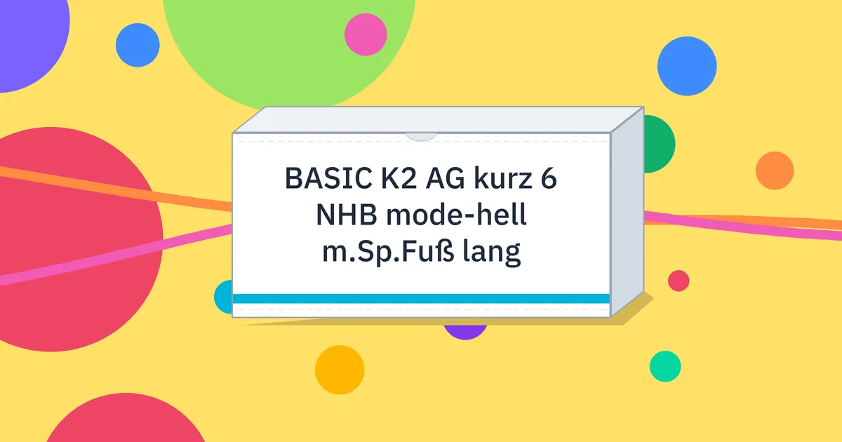 Symbolbild: Packung mit der Aufschrift BASIC K2 AG kurz 6 NHB mode-hell m.Sp.Fuß lang (PZN 20268420) – Verfügbarkeit und Bezug in Apotheken in Frankfurt am Main