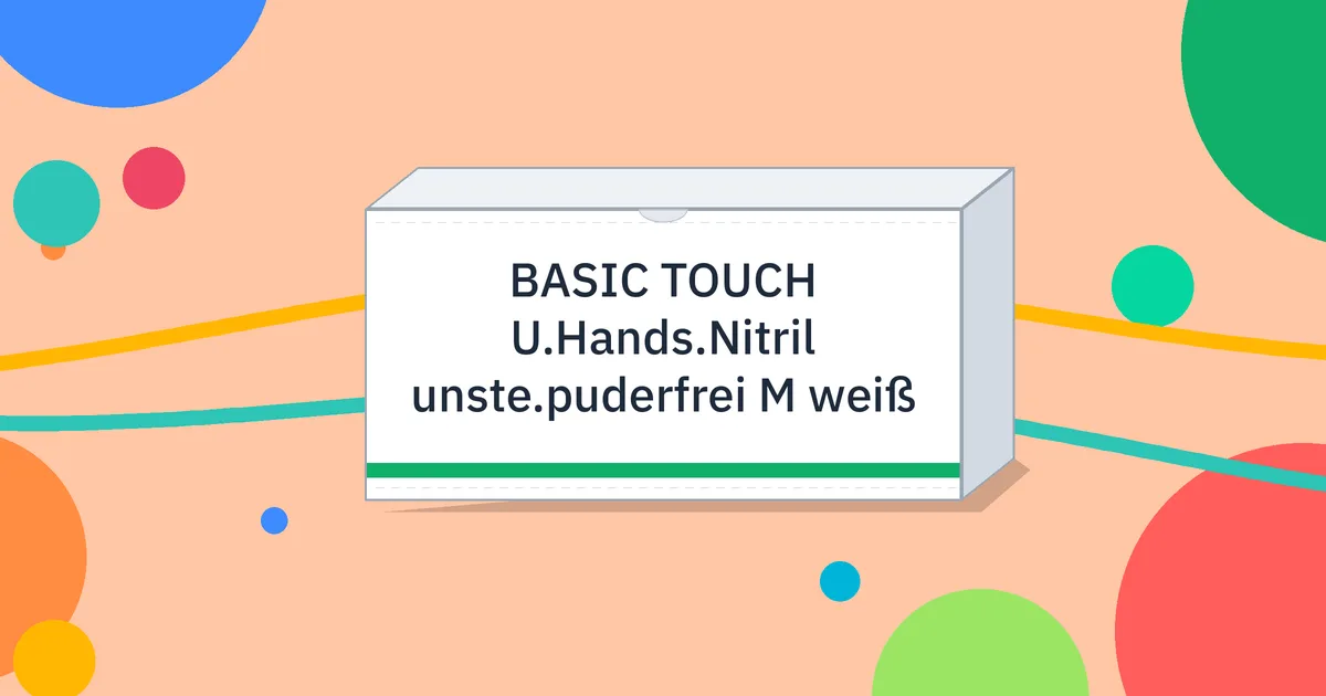 Symbolbild: Packung mit der Aufschrift BASIC TOUCH U.Hands.Nitril unste.puderfrei M weiß (PZN 15257495) – Verfügbarkeit und Bezug in Apotheken in Frankfurt am Main