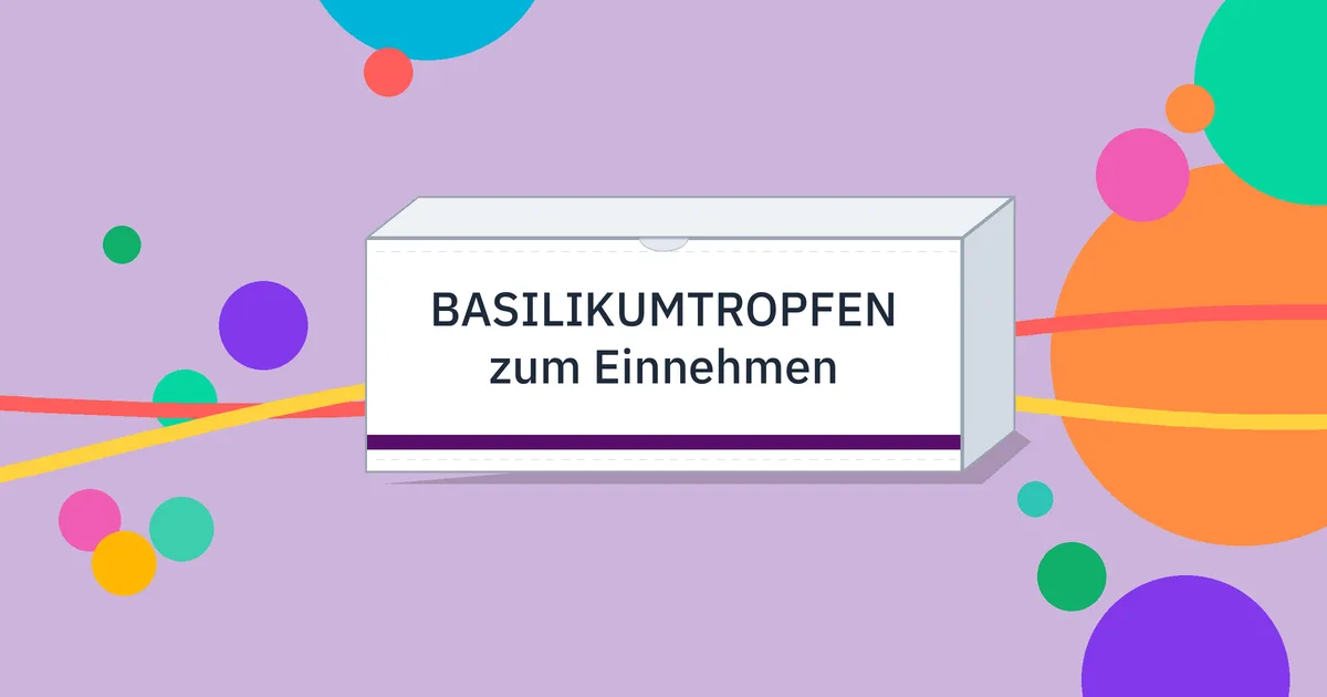 Symbolbild: Packung mit der Aufschrift BASILIKUMTROPFEN zum Einnehmen (PZN 11602305) – Verfügbarkeit und Bezug in Apotheken in Frankfurt am Main