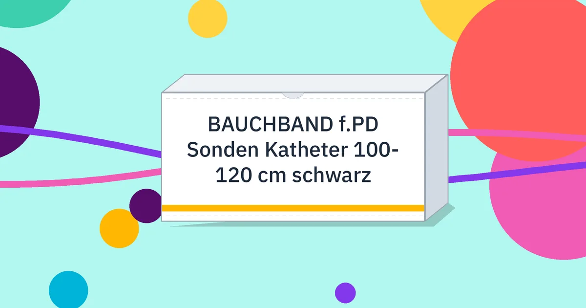 Symbolbild: Packung mit der Aufschrift BAUCHBAND f.PD Sonden Katheter 100-120 cm schwarz (PZN 15391319) – Verfügbarkeit und Bezug in Apotheken in Frankfurt am Main