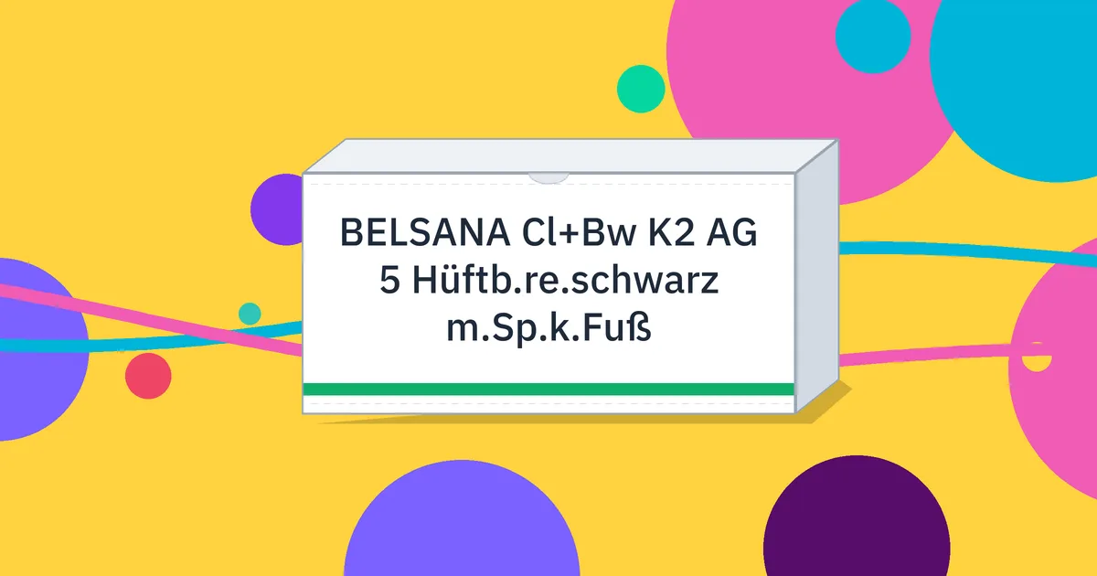 Symbolbild: Packung mit der Aufschrift BELSANA Cl+Bw K2 AG 5 Hüftb.re.schwarz m.Sp.k.Fuß (PZN 12254993) – Verfügbarkeit und Bezug in Apotheken in Frankfurt am Main