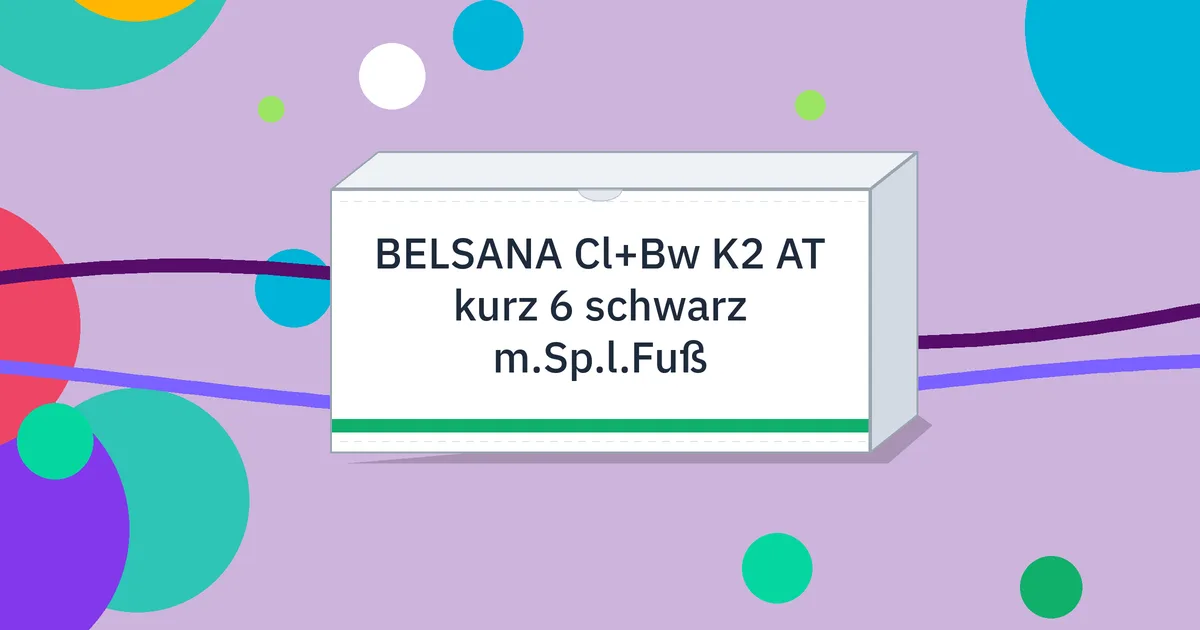 Symbolbild: Packung mit der Aufschrift BELSANA Cl+Bw K2 AT kurz 6 schwarz m.Sp.l.Fuß (PZN 12253545) – Verfügbarkeit und Bezug in Apotheken in Frankfurt am Main