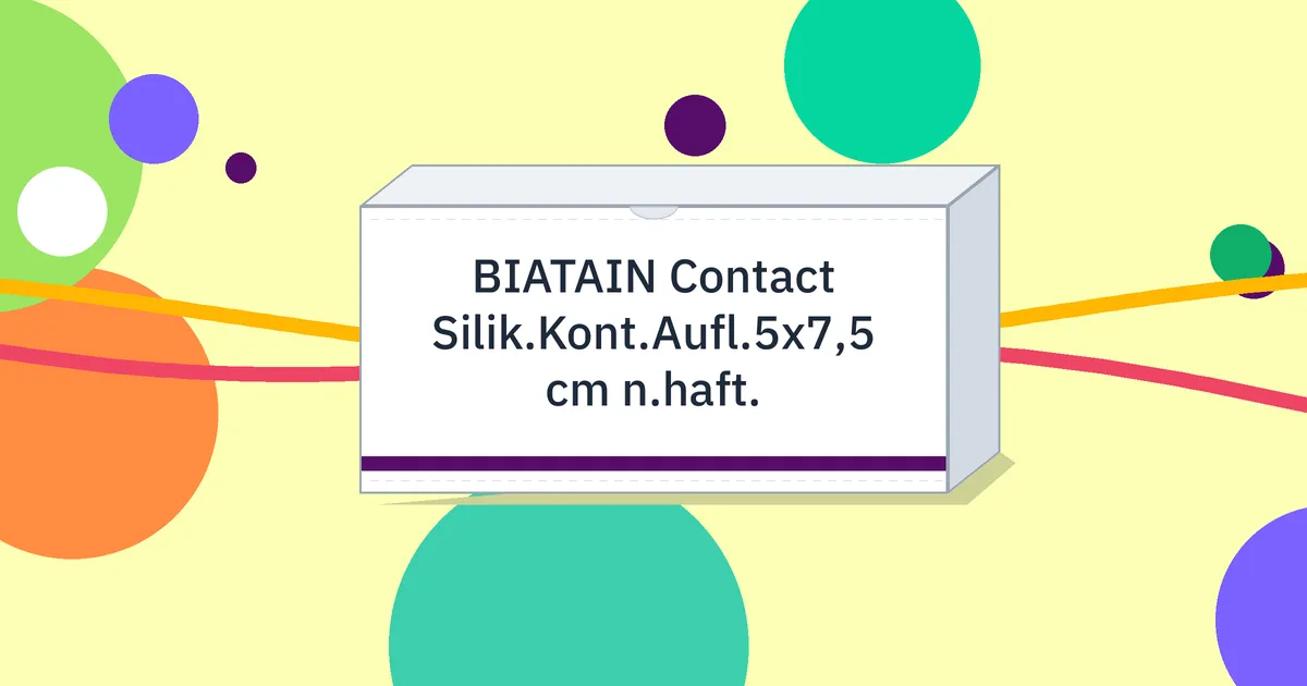 Symbolbild: Packung mit der Aufschrift BIATAIN Contact Silik.Kont.Aufl.5x7,5 cm n.haft. (PZN 18467224) – Verfügbarkeit und Bezug in Apotheken in Frankfurt am Main