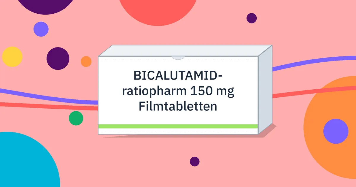 Symbolbild: Packung mit der Aufschrift BICALUTAMID-ratiopharm 150 mg Filmtabletten (PZN 19337162) – Verfügbarkeit und Bezug in Apotheken in Frankfurt am Main