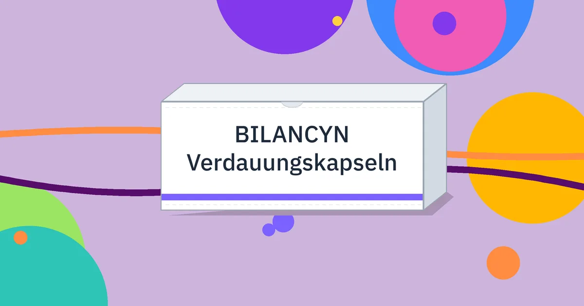 Symbolbild: Packung mit der Aufschrift BILANCYN Verdauungskapseln (PZN 17536584) – Verfügbarkeit und Bezug in Apotheken in Frankfurt am Main