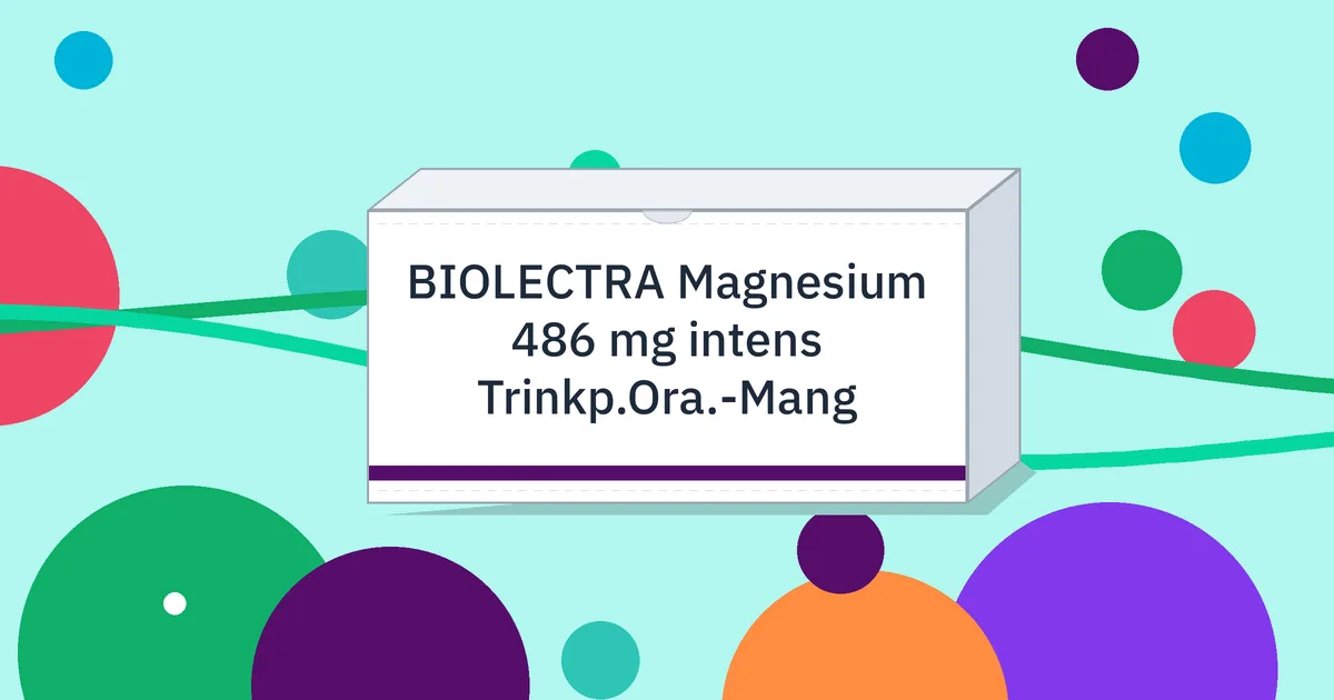 Symbolbild: Packung mit der Aufschrift BIOLECTRA Magnesium 486 mg intens Trinkp.Ora.-Mang (PZN 16779764) – Verfügbarkeit und Bezug in Apotheken in Frankfurt am Main